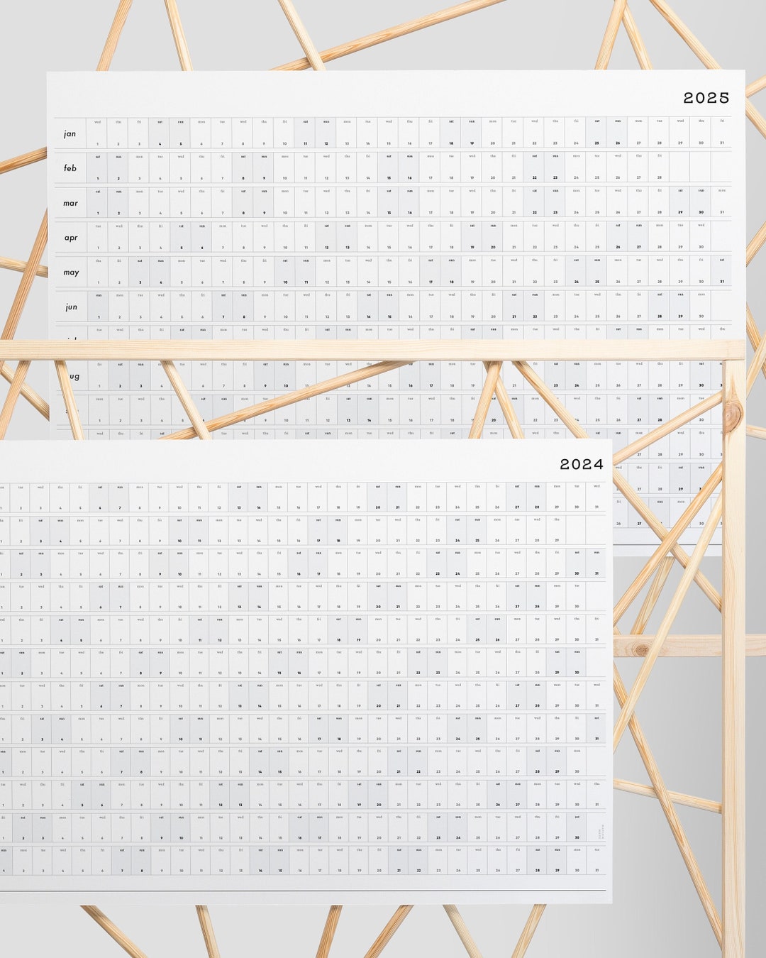 Printable PDF 2024 2025 Box Wall Planner Duo Black Grey Minimal Yearly ...