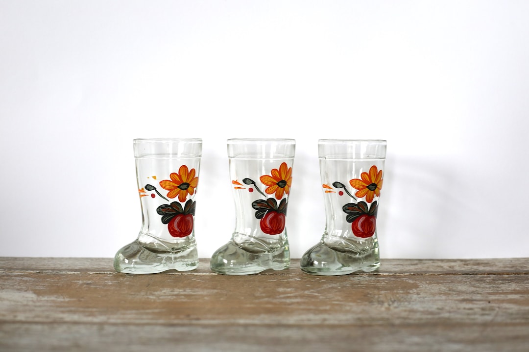 Three Vintage Boots Shot Glasses - Colourful Boot Shaped Shot Glasses ...