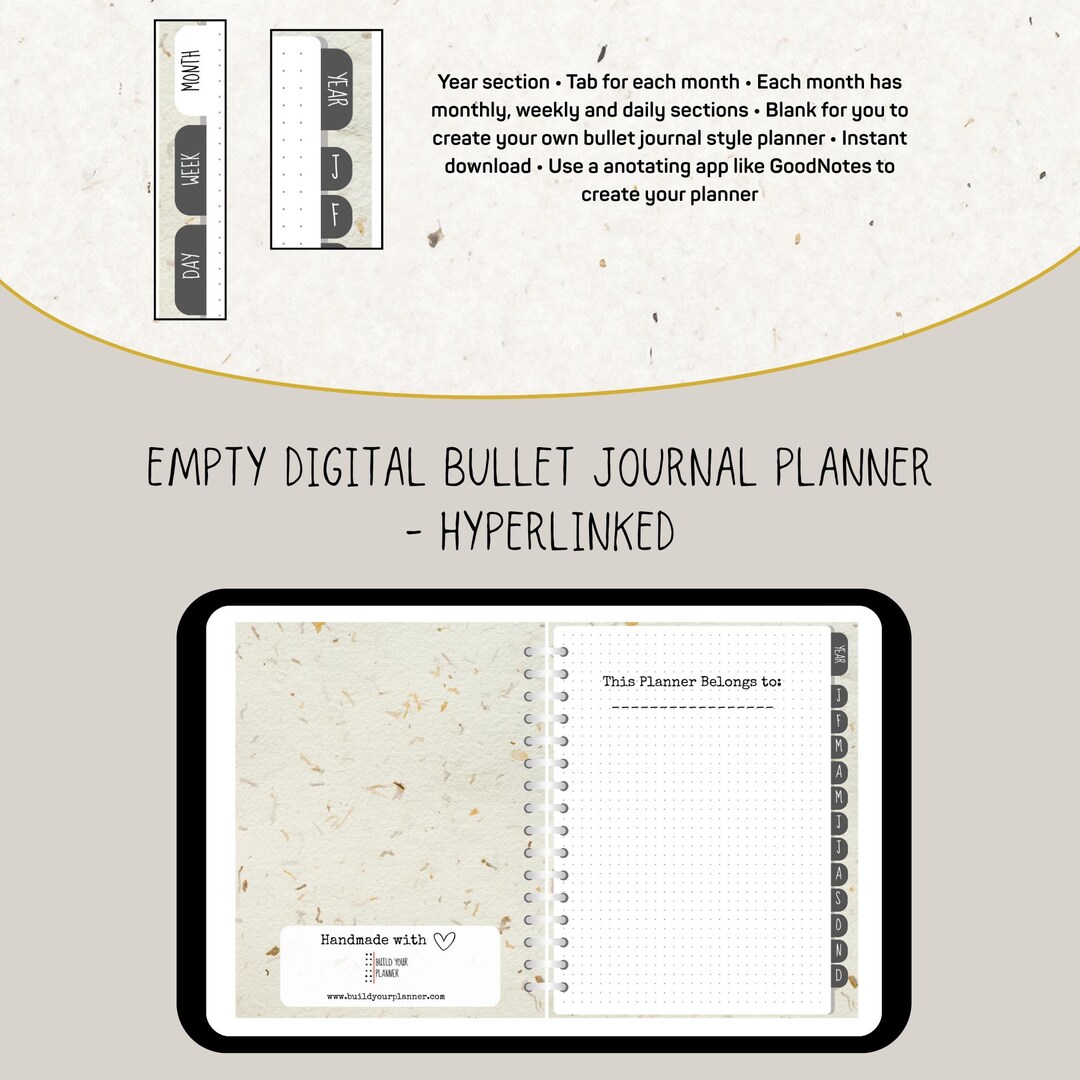 Blank Digital Bullet Journal • Hyperlinked Tabs • Minimal Planner ...