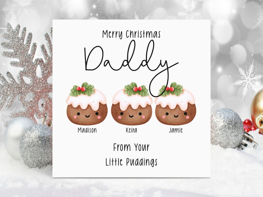 Personalised Daddy Christmas Card Little Christmas Puddings Card Dad ...