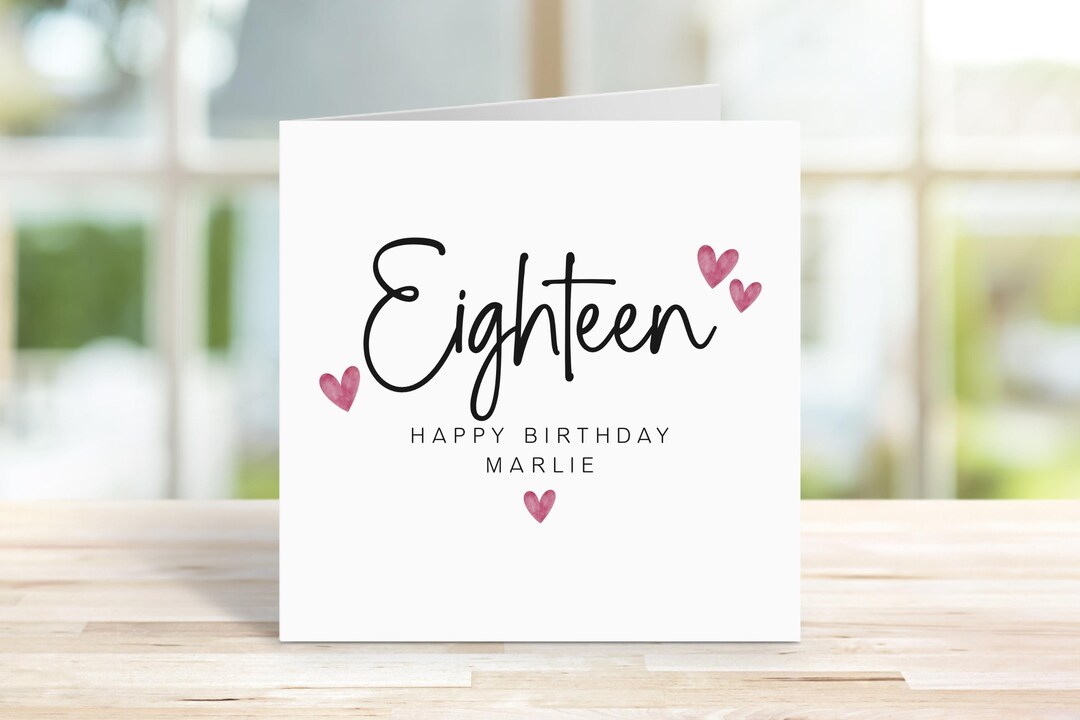 Personalised 18th Birthday Card Eighteen Greetings Card Red/pink Hearts ...