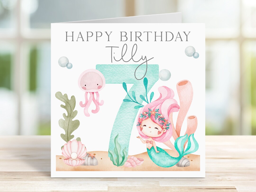 Personalised 7th Birthday Card Mermaid Birthday Card Number Seven ...