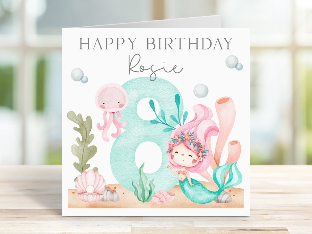 Personalised 8th Birthday Card Mermaid Birthday Card Number Eight ...