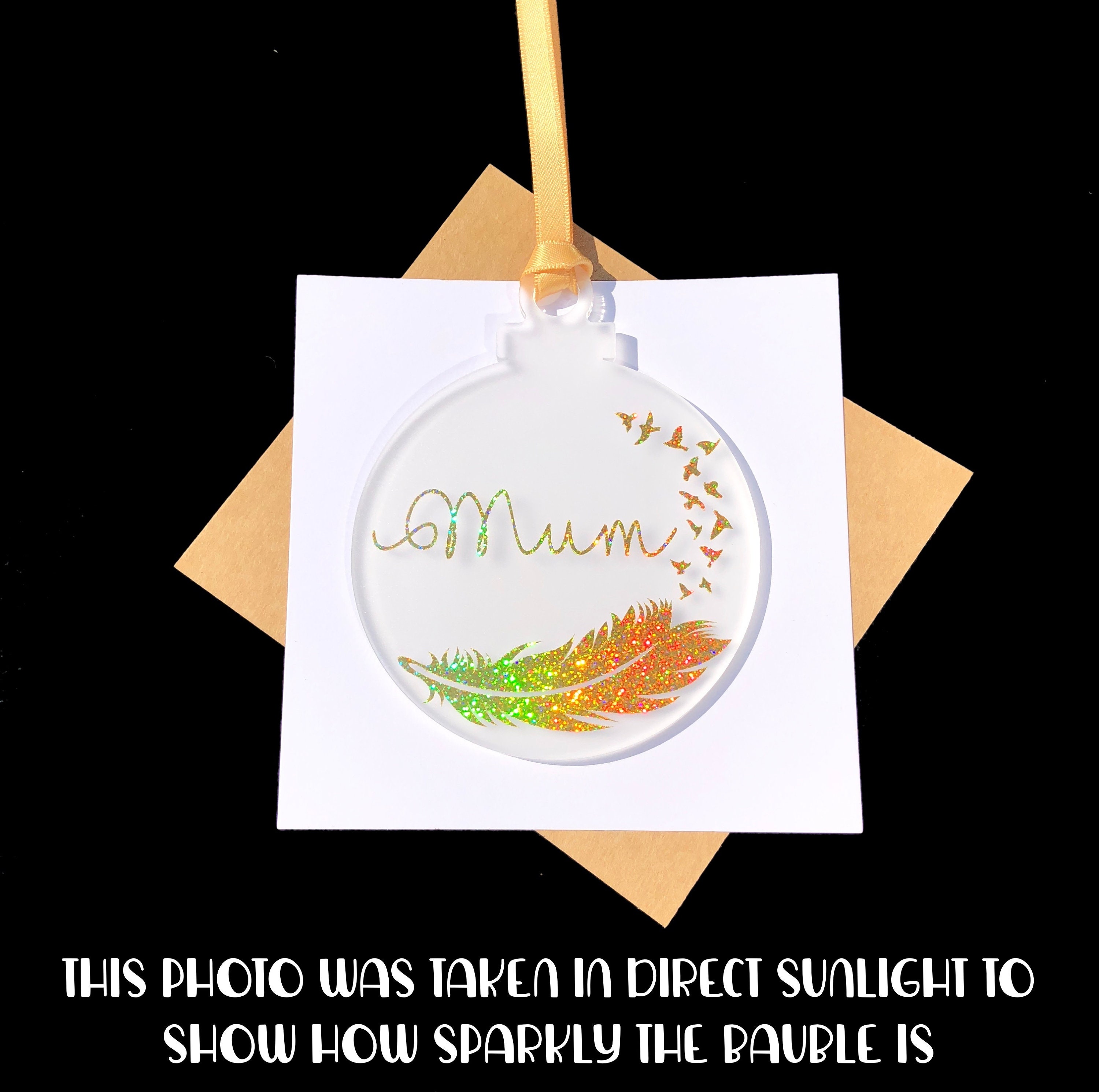 In Memory Bauble Holographic Glitter Bauble Feather Bauble - Etsy UK