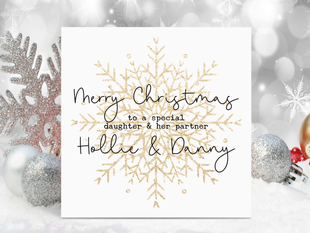 Personalised Daughter & Her Partner Christmas Card Gold or Silver ...