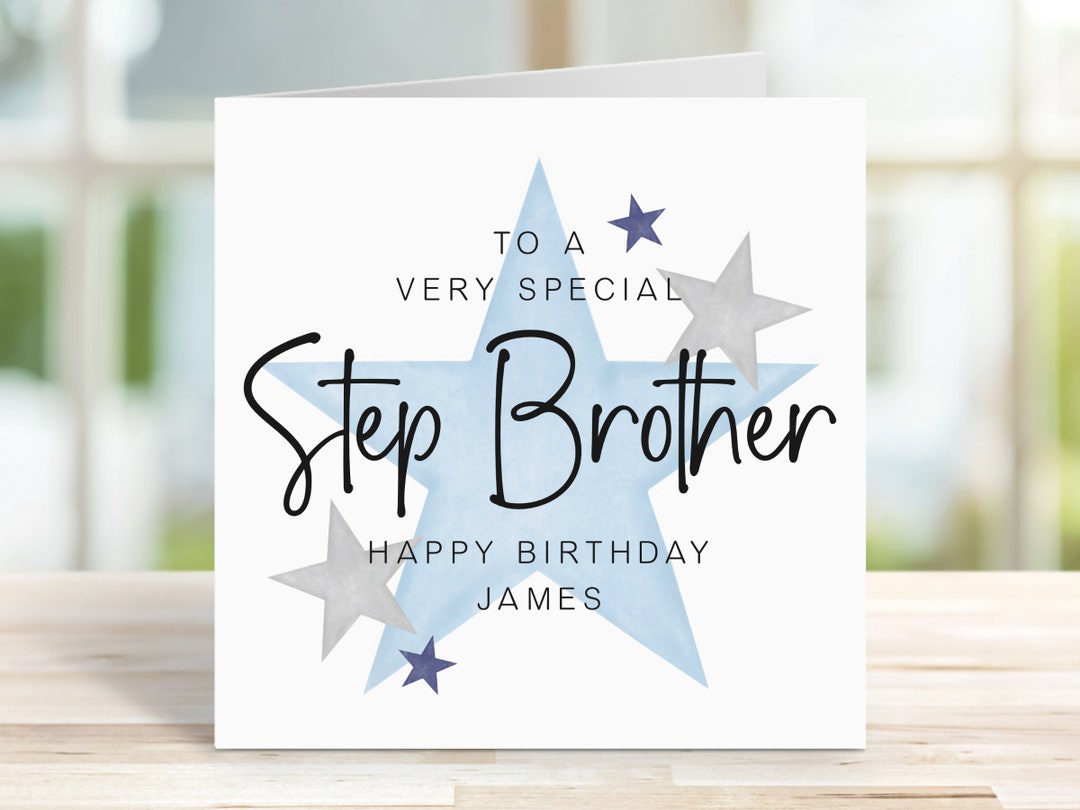 Personalised Step Brother Birthday Card Blue Stars Greetings Card to A ...