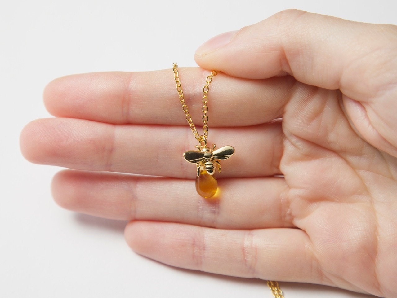 Bee Necklace. Honey Bee Necklace. Bee and Honey Drop Necklace. - Etsy