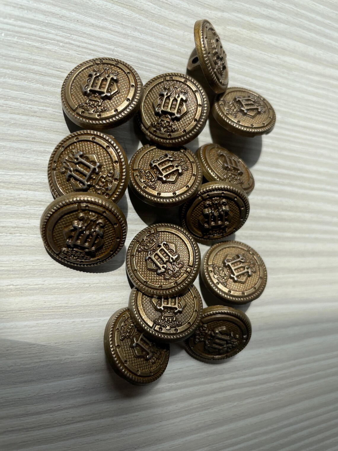 Set of 14 Vintage Brass Metal Buttons – Heraldic Crest Design, Livery ...