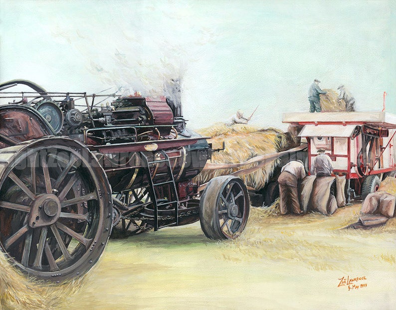 Steam Traction Engine Threshing Print From Original Painting,artist Zoe ...