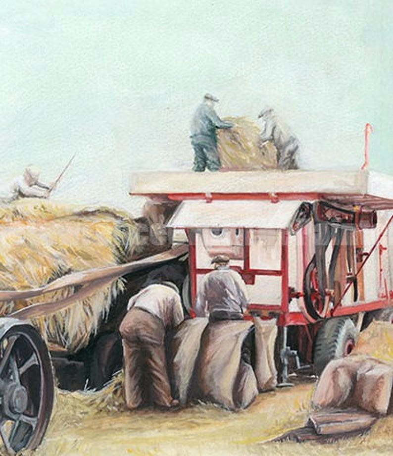 Steam Traction Engine Threshing Print From Original Painting,artist Zoe ...