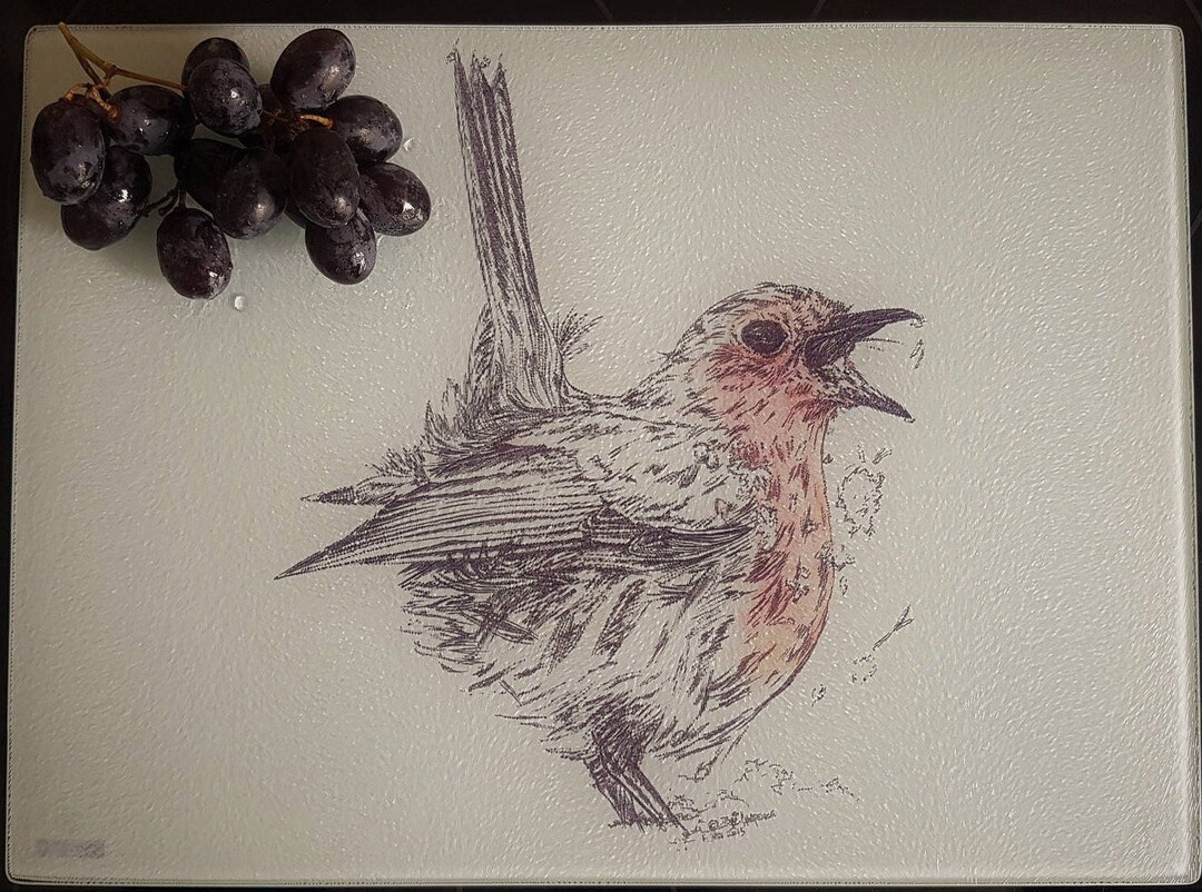 British Robin Glass Worktop Saver-bird Art Glass Chopping Boardwildlife ...
