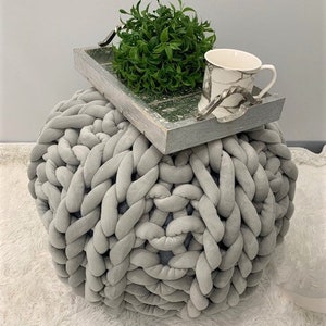 Ottoman, Chunky Knit Ottoman, Pouf, Chunky Knit Pouf, Velvet Yarn ...