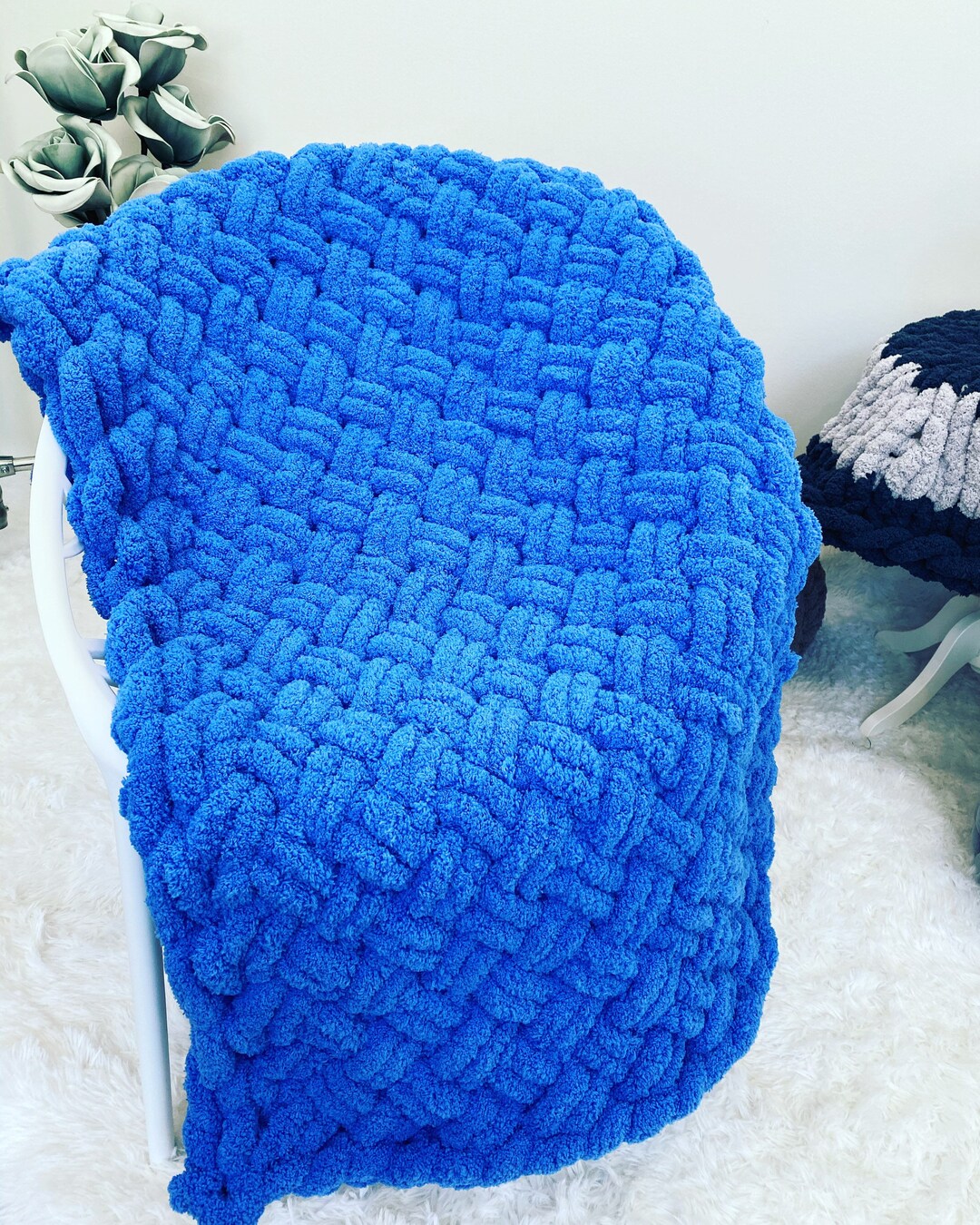 Chunky Knit Blanket, Jumbo Chenille Blanket, Criss Cross Pattern ...