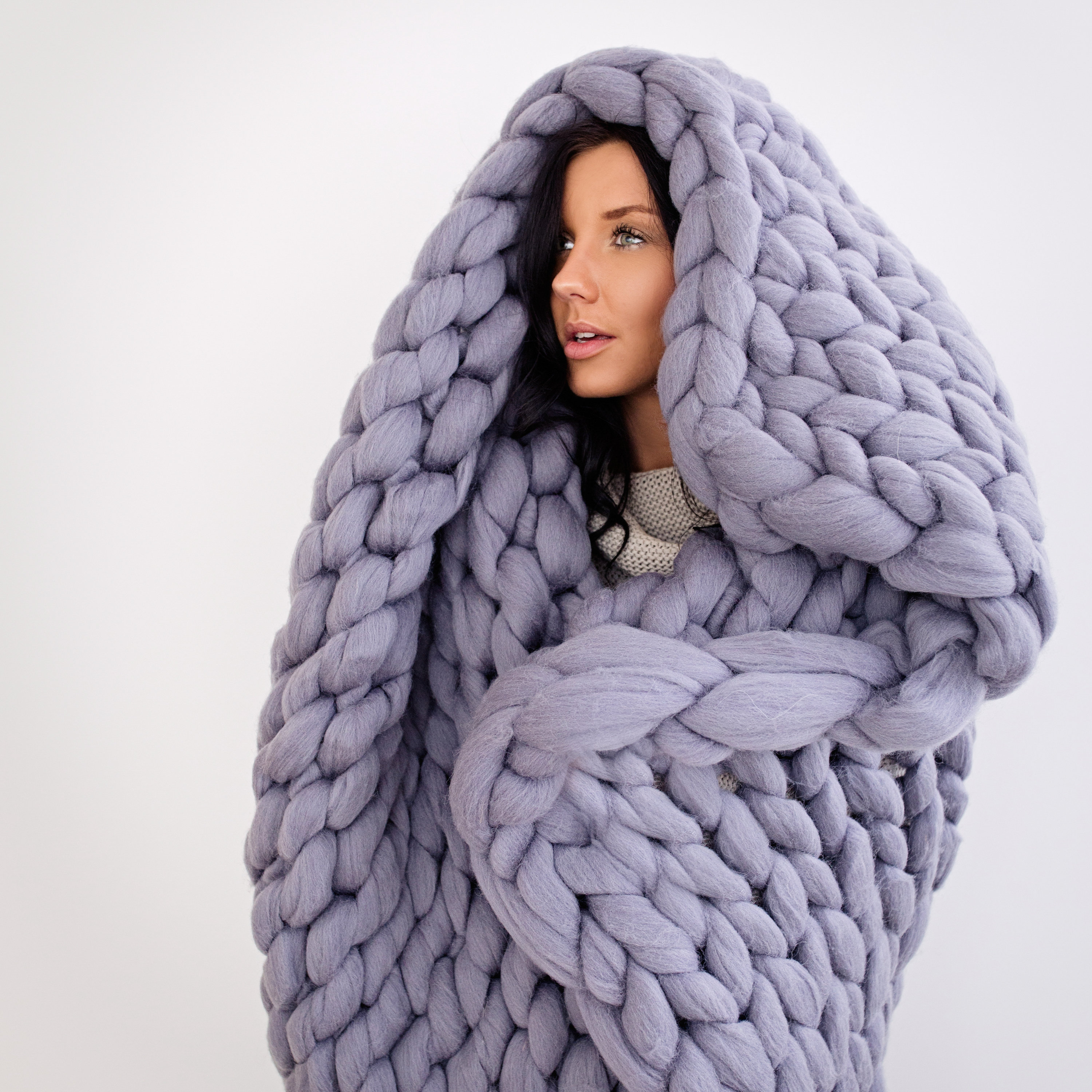 DIY KIT for Chunky Knit Blanket, Giant Knitting Needles & Chunky Knit ...