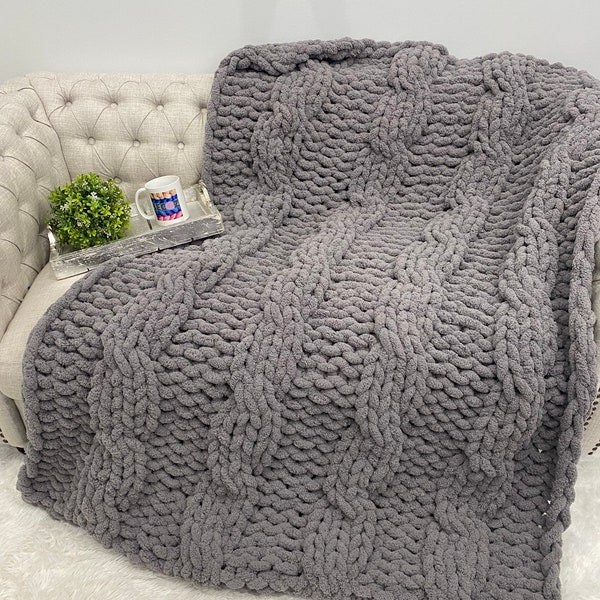 Cable Knit Throw Blanket - Etsy