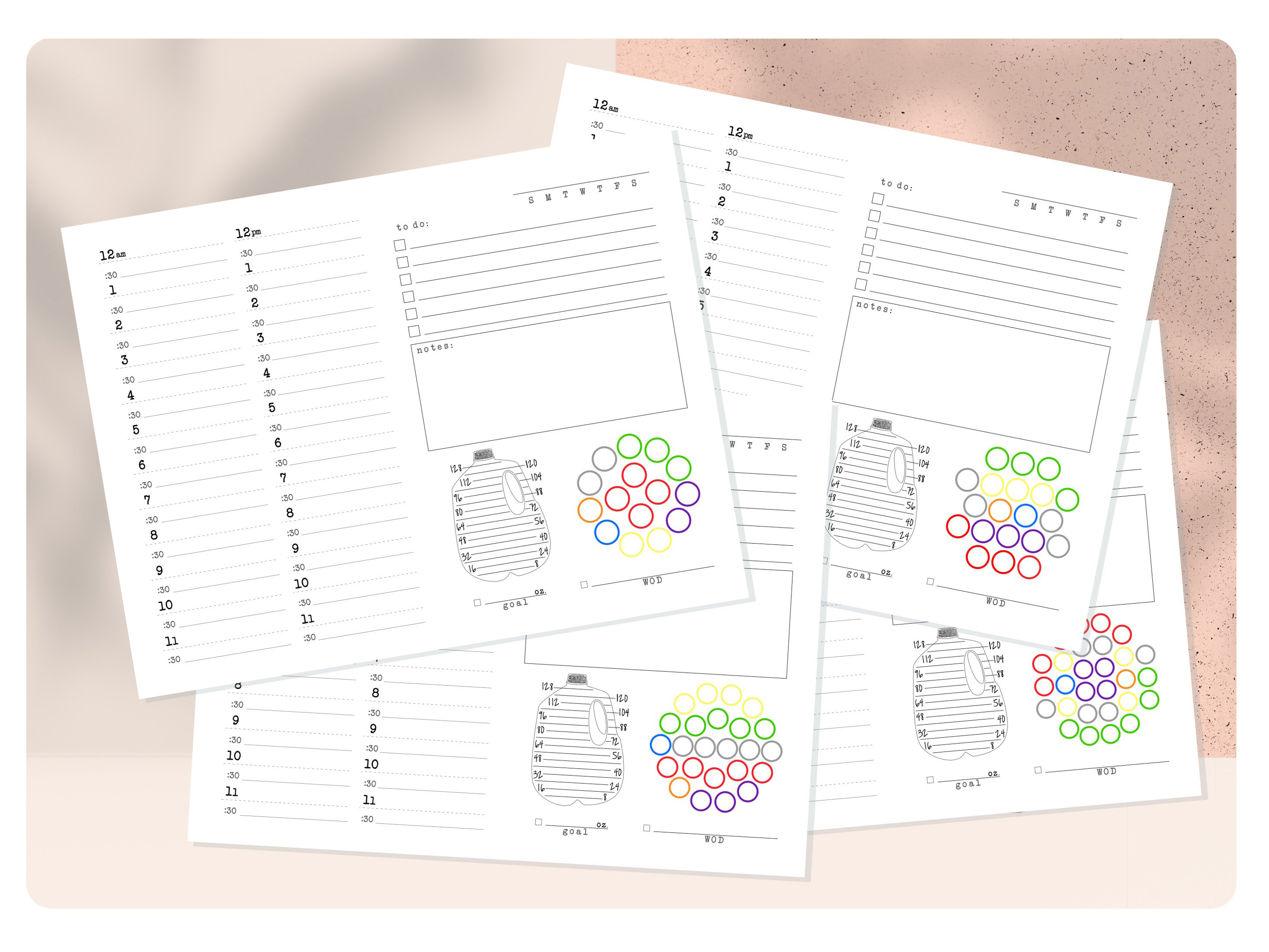 Printable Daily Portion and Hydration Planner 24 Hour to Dos Note Block ...