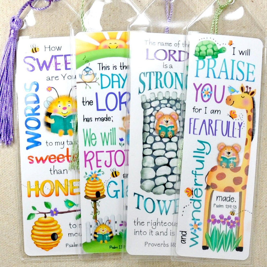 Set of Four Children's Bible Verse Bookmarks, Bible Scripture Bookmarks ...