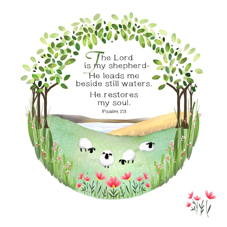 Scripture Verse Card Featuring Psalm 23 and Sheep in a Pasture - Etsy