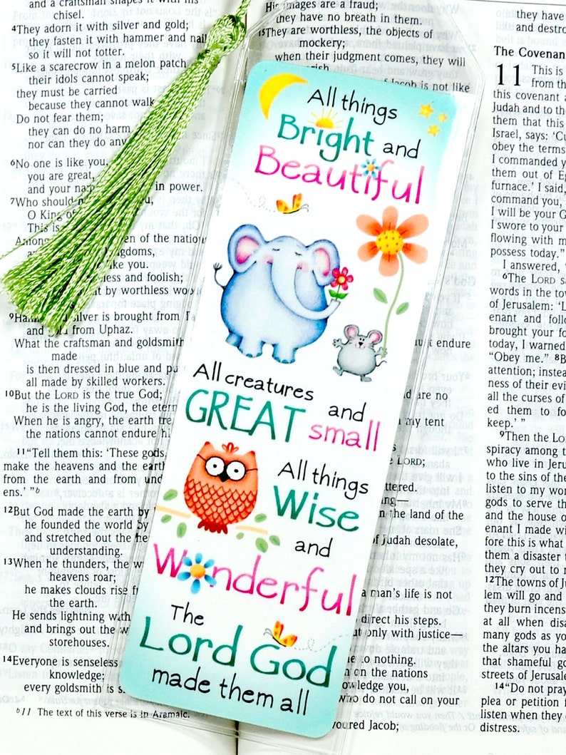 Christian Children's Book Mark Featuring the Hymn all Things Bright and ...