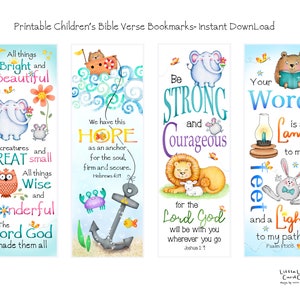Set of 4 Printable Children's Bible Verse Bookmarks, Digital File ...