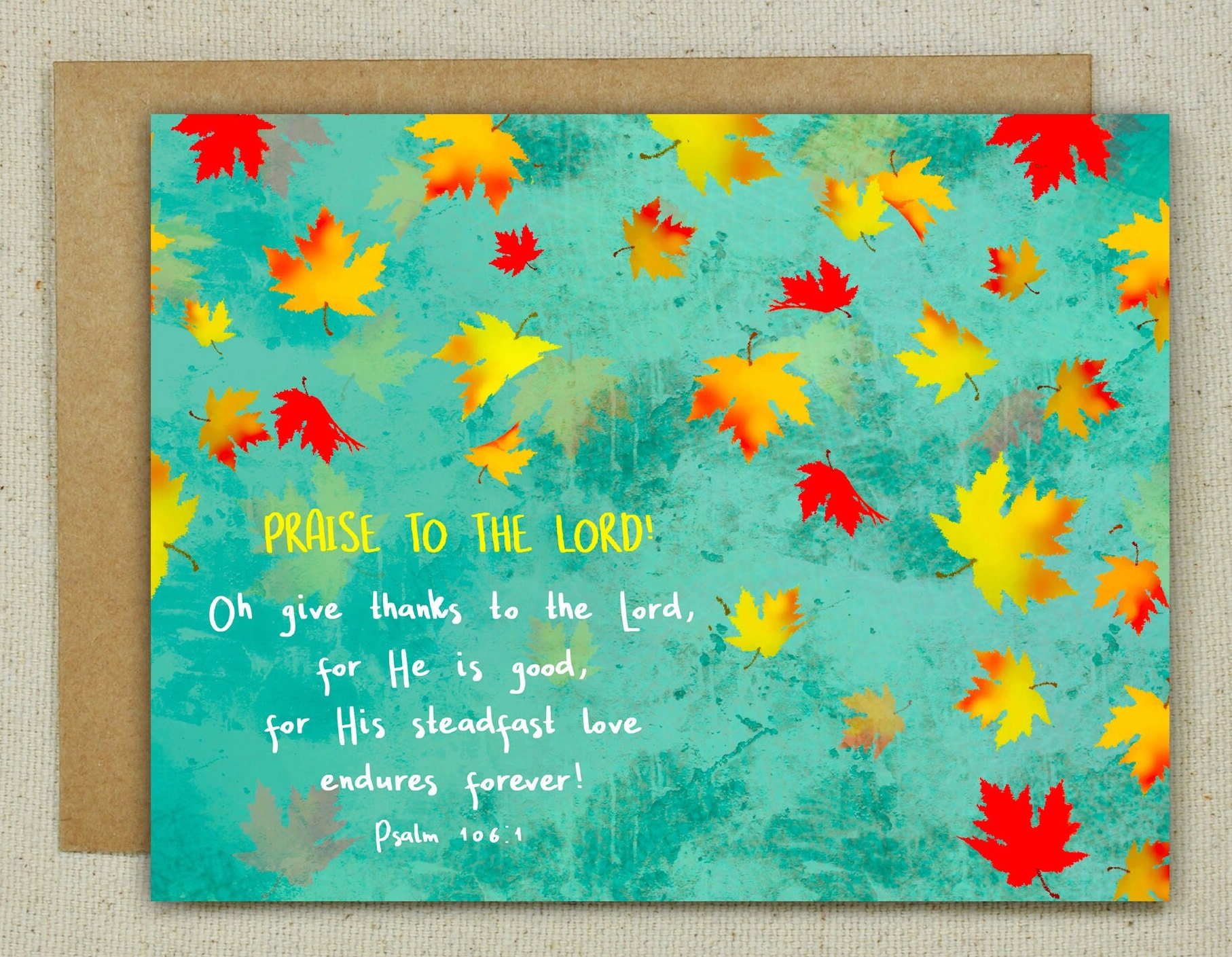 Scripture Thanksgiving Card Featuring Psalm 106:1 and Maple Leaves in ...