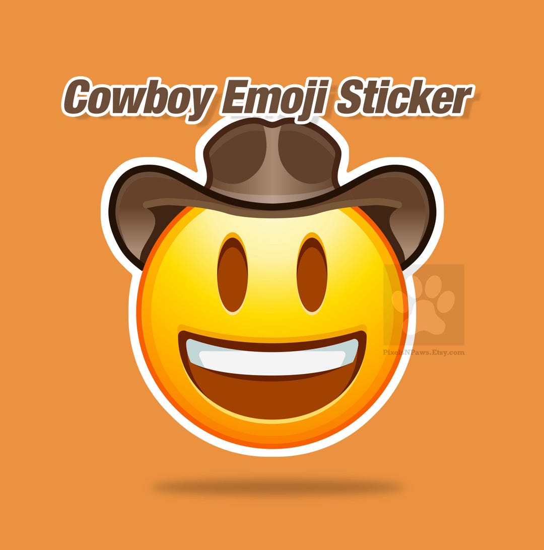 Emoji Vinyl Sticker, Cowboy Hat Smiley Face Vinyl Sticker, Cowboy ...