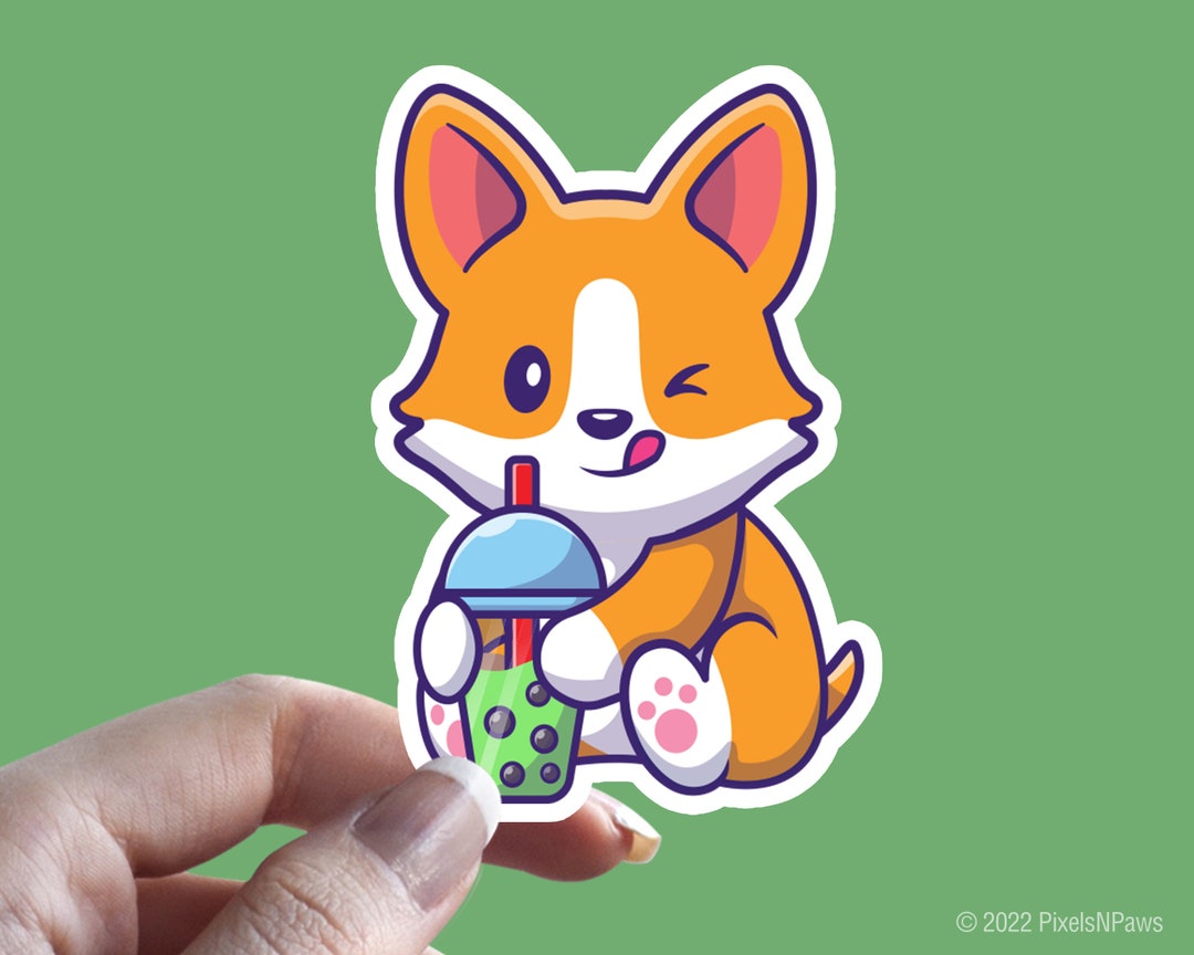 Corgi Bubble Tea, Cute Corgi Sticker, Corgi Boba, Corgi Sticker, Corgi ...