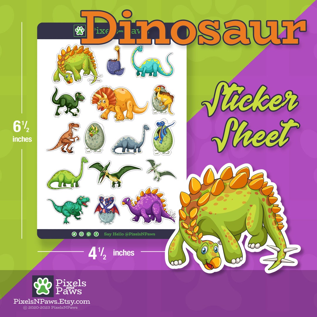 Dinosaur Sticker Sheet, Dinosaur Decor Stickers - Etsy