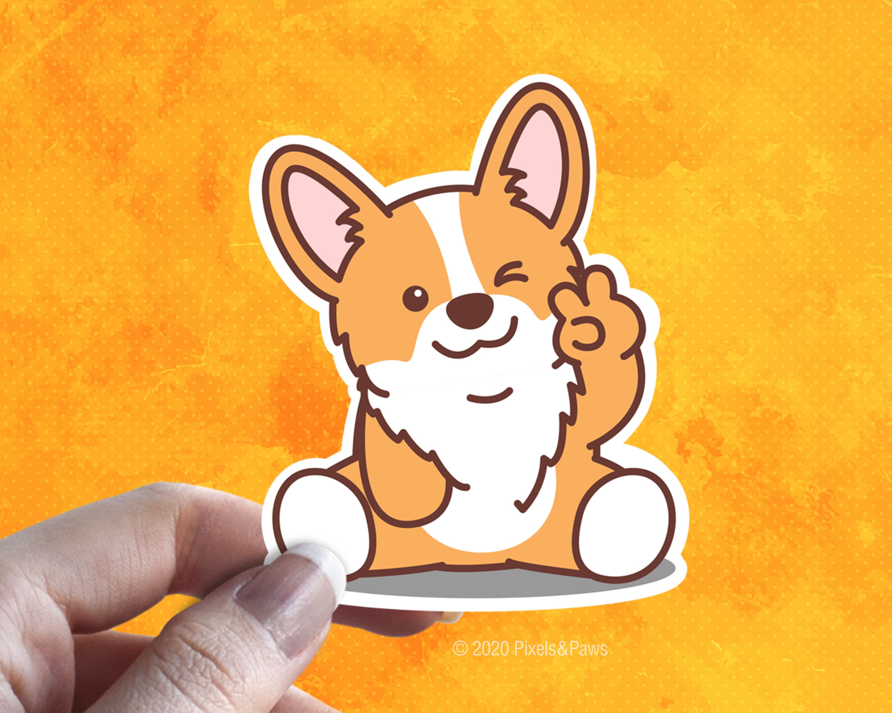 Cute Corgi Sticker Corgi Waving Peace Sign Corgi Sticker | Etsy