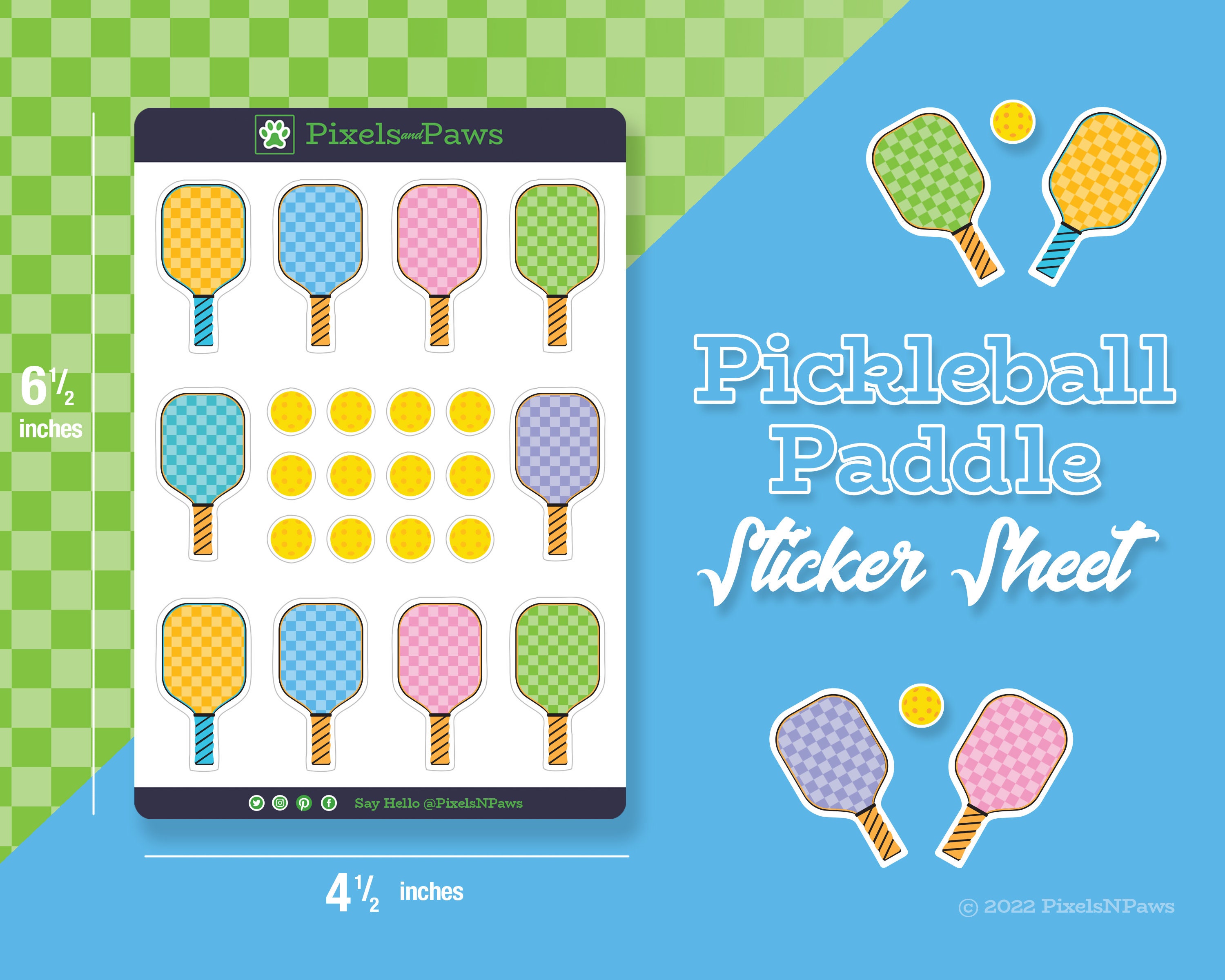Pickleball Paddle Stickers Pickleball Paddle Sticker Sheet | Etsy
