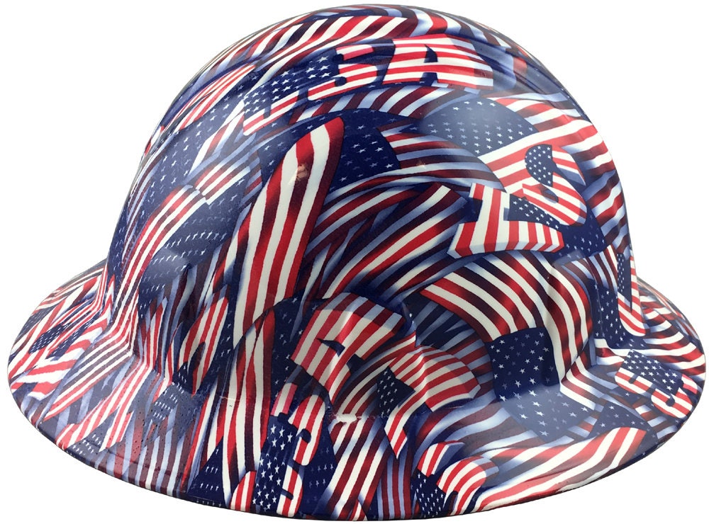 USA Flag Hydro Dipped Full Brim Hard Hat With Tote - Etsy