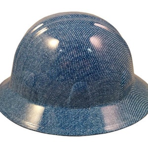 Blue Denim Hydro Dipped Hard Hats Full Brim Style With Tote - Etsy