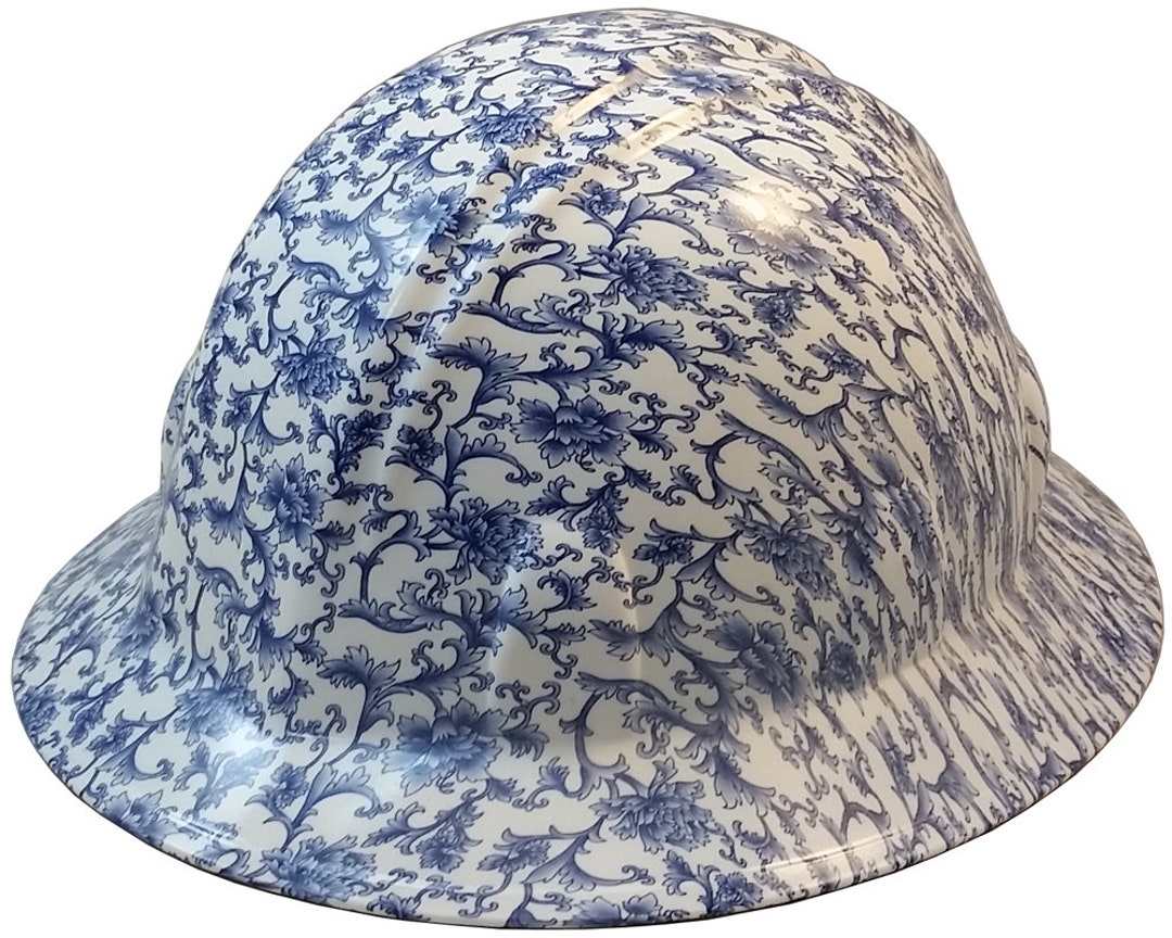 Blue Floral Hydro Dipped Hard Hats Full Brim Style With Tote - Etsy
