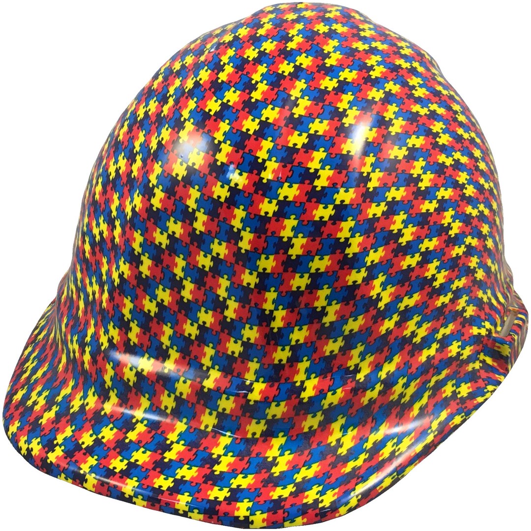 Autism Puzzle Hydro Dipped Hard Hats Cap Style Design With Tote - Etsy