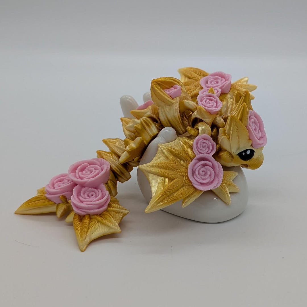 Wynnie the Winged Wyvern - 3D Printed - Rose Dragon Fantasy Fidget Toy ...