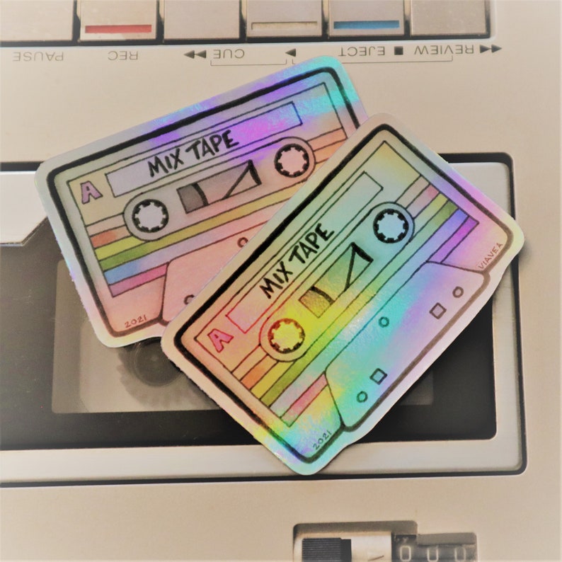 Mix Tape - Holographic Vinyl Sticker - Original Artwork - Etsy