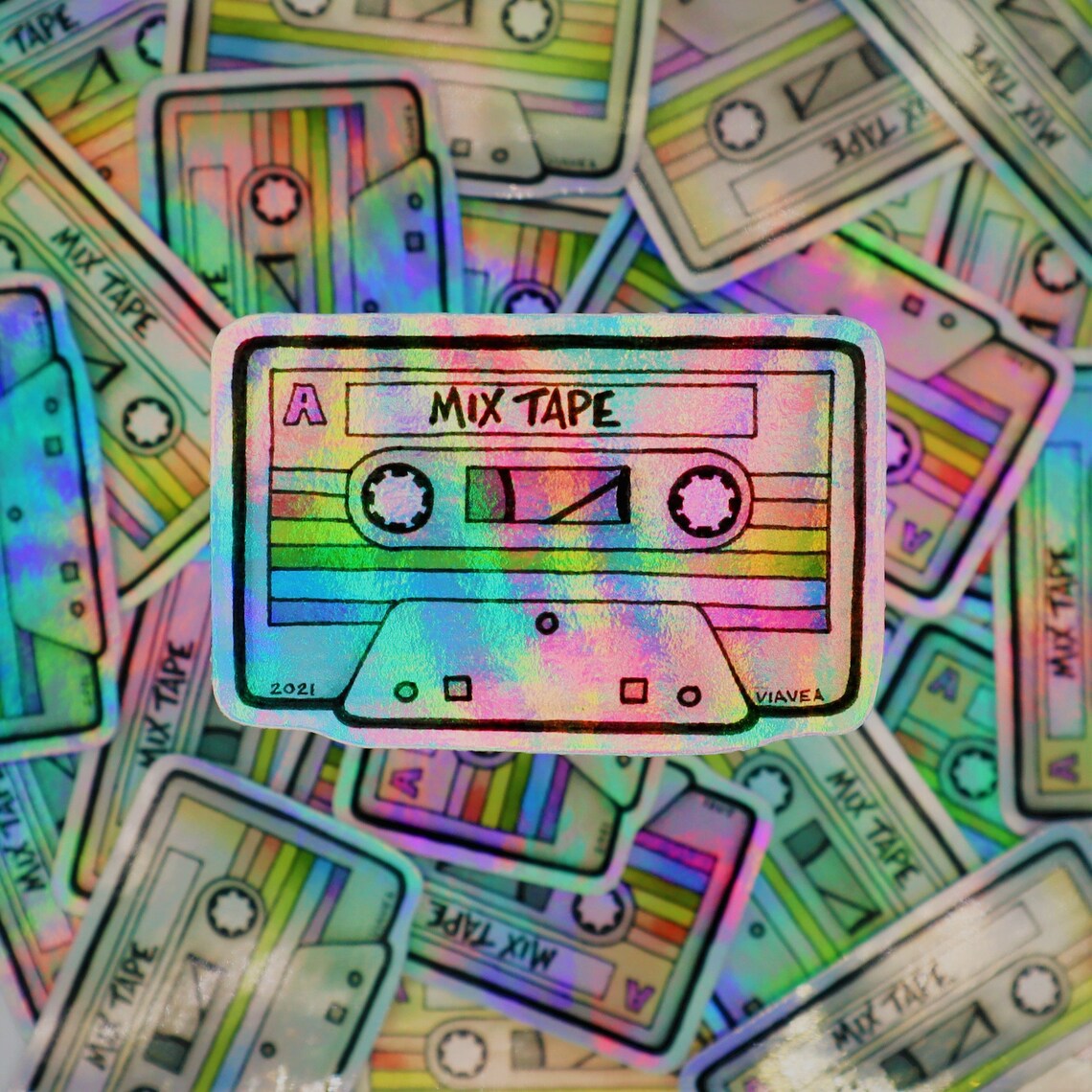 Mix Tape - Holographic Vinyl Sticker - Original Artwork - Etsy