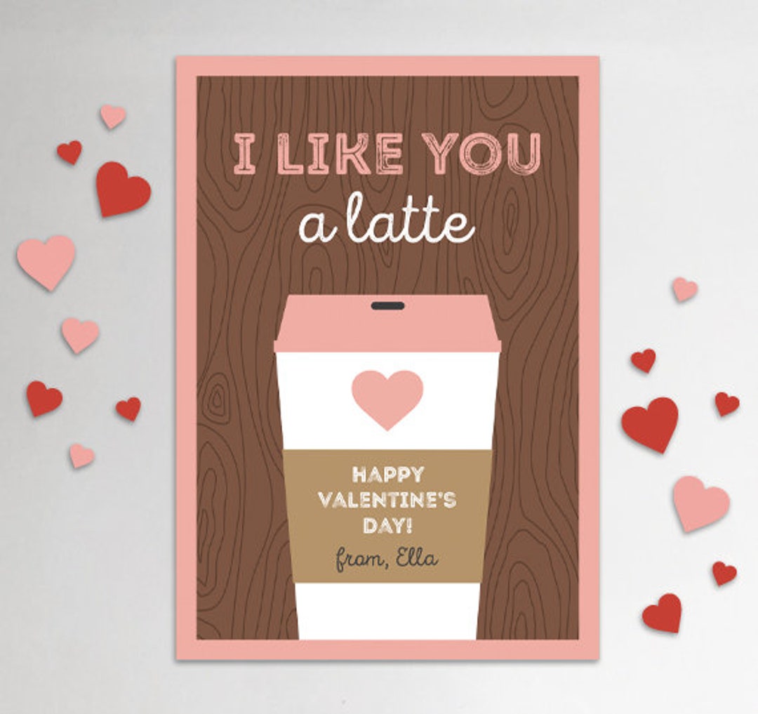 CUSTOMIZED Coffee Valentines Day Card PRINTABLE, Classroom Valentines ...