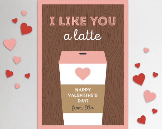 CUSTOMIZED Coffee Valentines Day Card PRINTABLE, Classroom Valentines ...