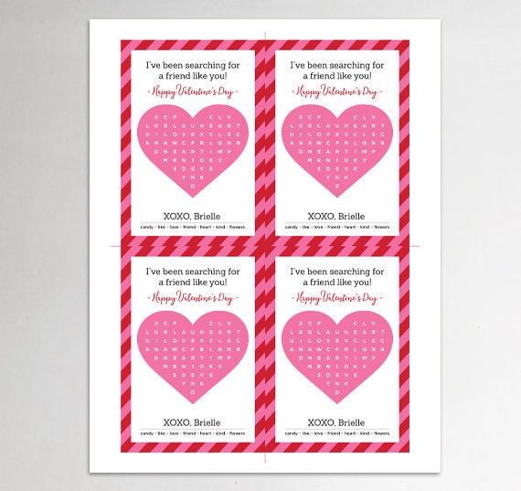 CUSTOMIZED Valentines Day Card PRINTABLE Classroom Valentines - Etsy