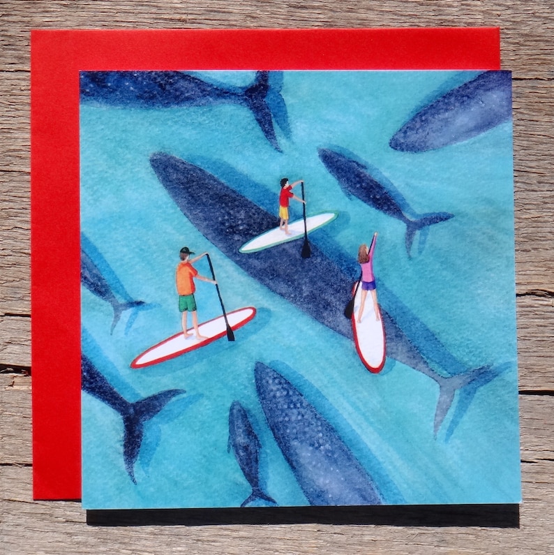 Paddle Board Card, SUP Card, Illustration, Greeting Card, Watercolor ...