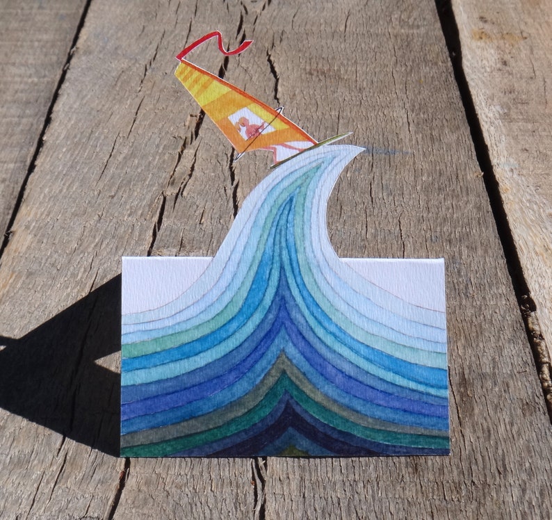 Pop-up Card. Sea Card. Windsurfing Card. Watercolour. Surf Board ...