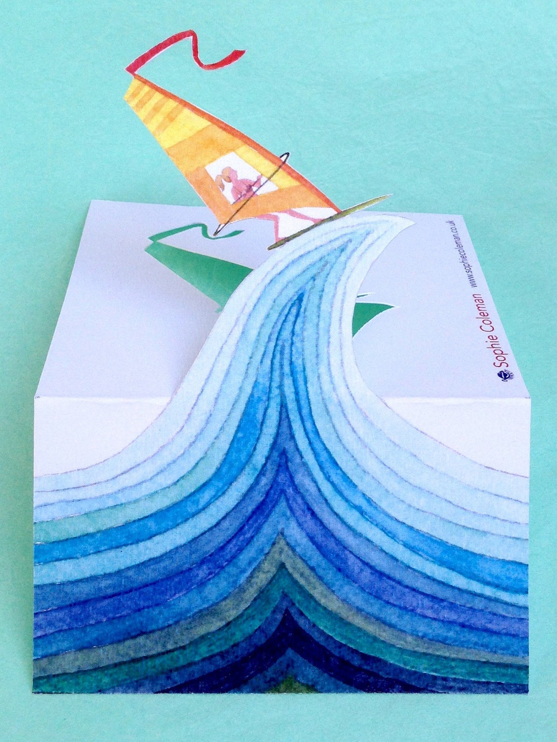 Pop-up Card. Sea Card. Windsurfing Card. Watercolour. Surf Board ...