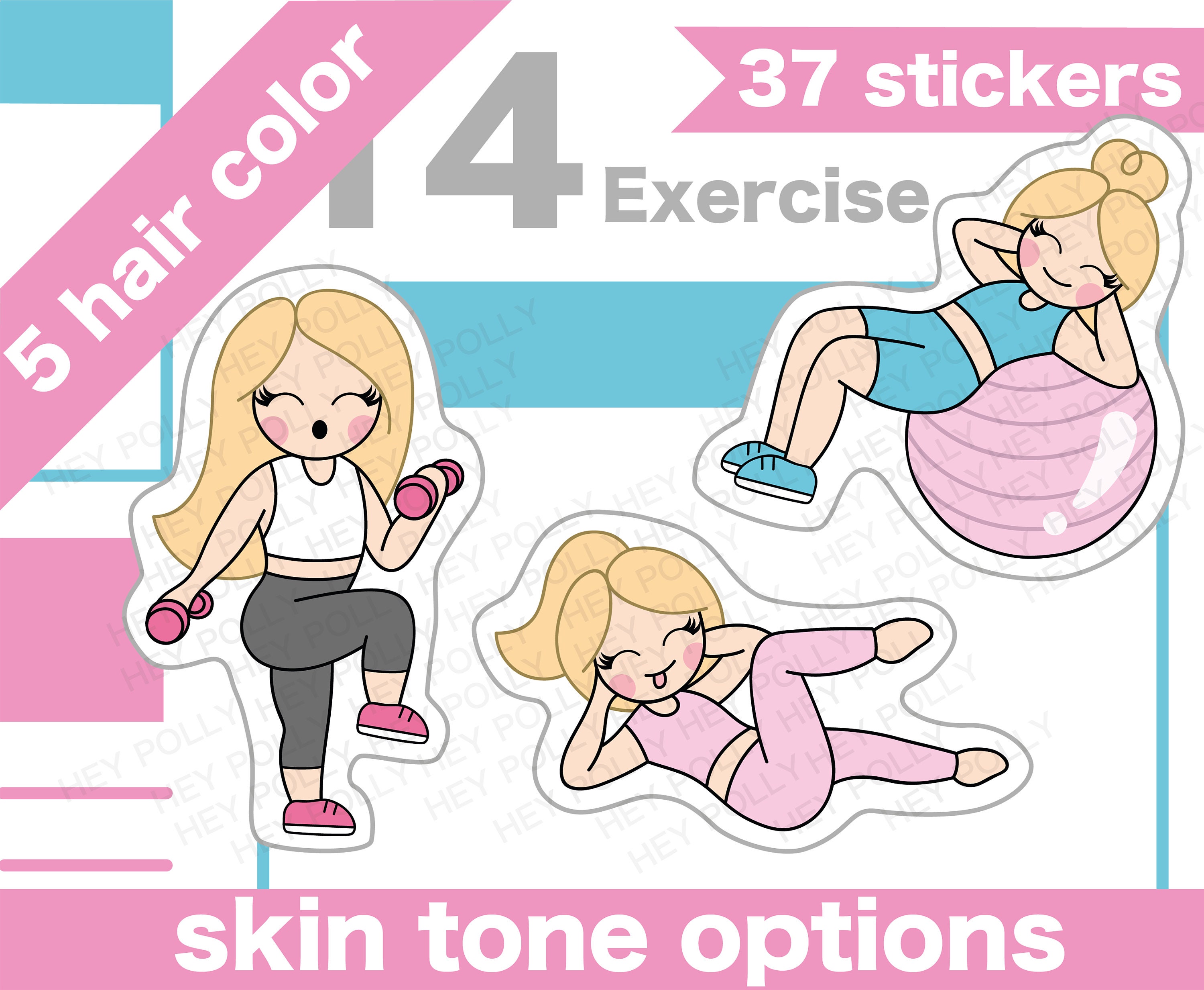 Cute kawaii exercise stickersWorkout | Etsy