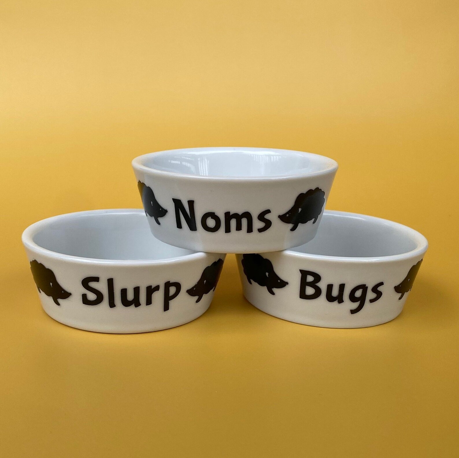 Ceramic Hedgehog Food Water and Treat Bowls. Hedgehog Noms - Etsy