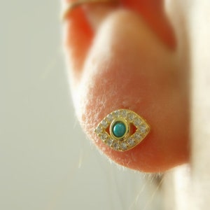 Gold Evil Eye Cz Stud Earrings, Evil Eye Studs, Cz Evil Eye Jewelry, Tiny Evil Eye Studs - Etsy