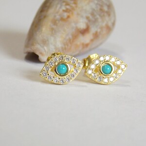 Gold Evil Eye Cz Stud Earrings, Evil Eye Studs, Cz Evil Eye Jewelry, Tiny Evil Eye Studs - Etsy