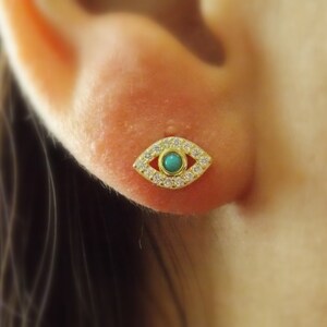 Gold Evil Eye Cz Stud Earrings, Evil Eye Studs, Cz Evil Eye Jewelry, Tiny Evil Eye Studs - Etsy