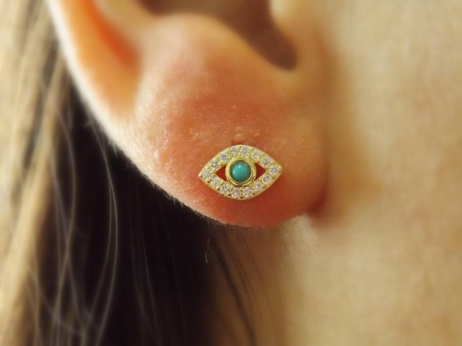 Gold Evil Eye Cz Stud Earrings Evil Eye Studs Cz Evil Eye | Etsy