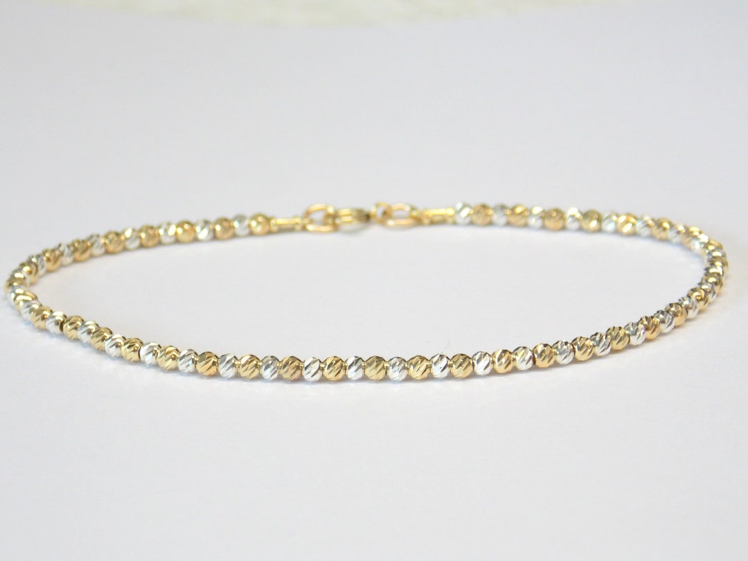 14k Gold Filled Diamond Cut Sparkling Beaded Bracelet, Dainty Gold ...